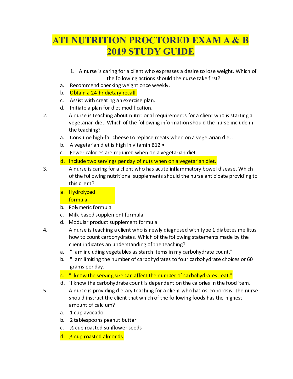 ATI NUTRITION PROCTORED EXAM A _ B 2022 STUDY GUIDE - Scholarfriends ATI NUTRITION PROCTORED EXAM A _ B 2022 STUDY GUIDE - Scholarfriends